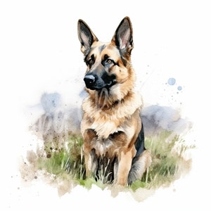 Watercolor German Shepherd Clipart, High Quality JPG, Digital Download ...