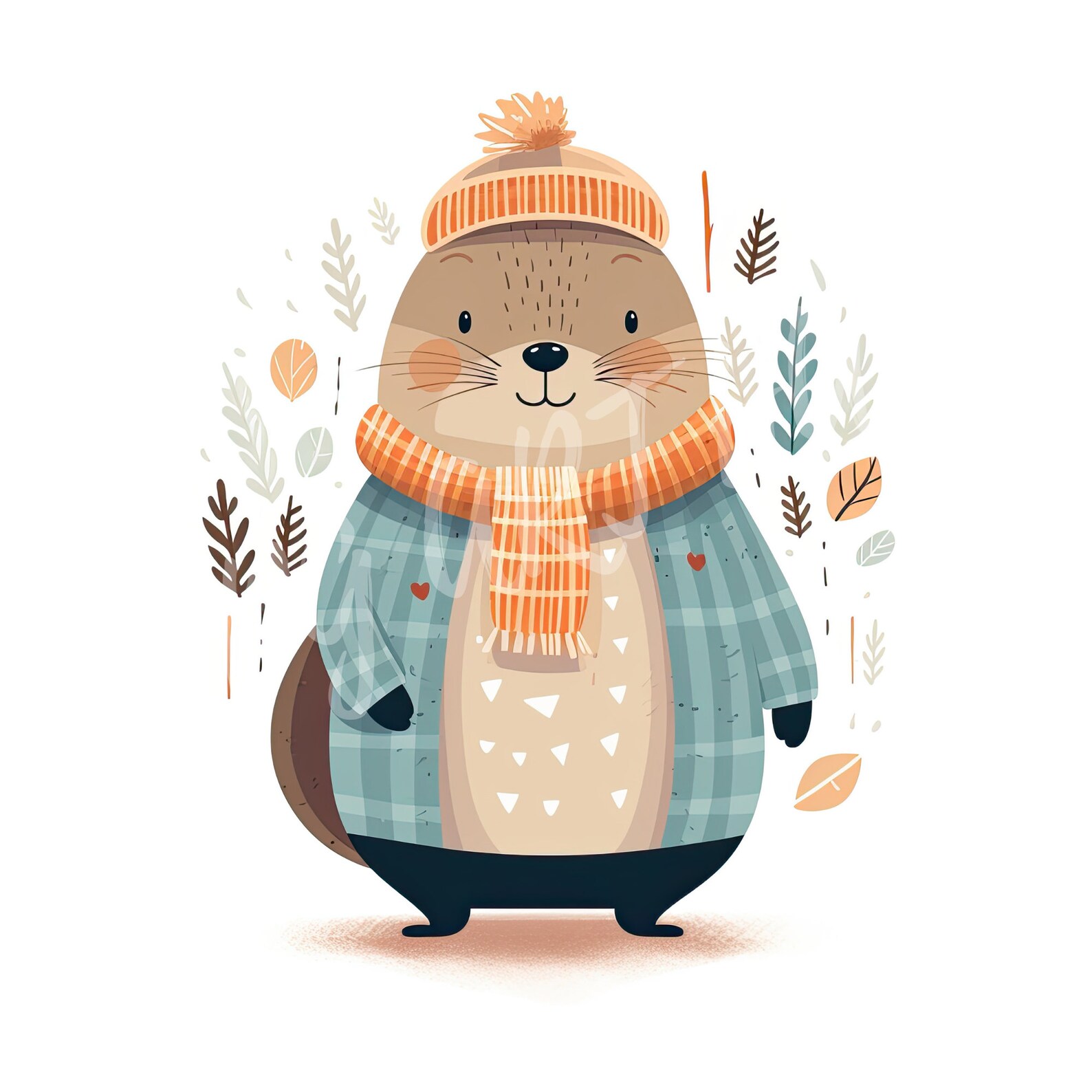 Scandinavian Beaver With Winter Clothes, High Quality JPG, Digital ...