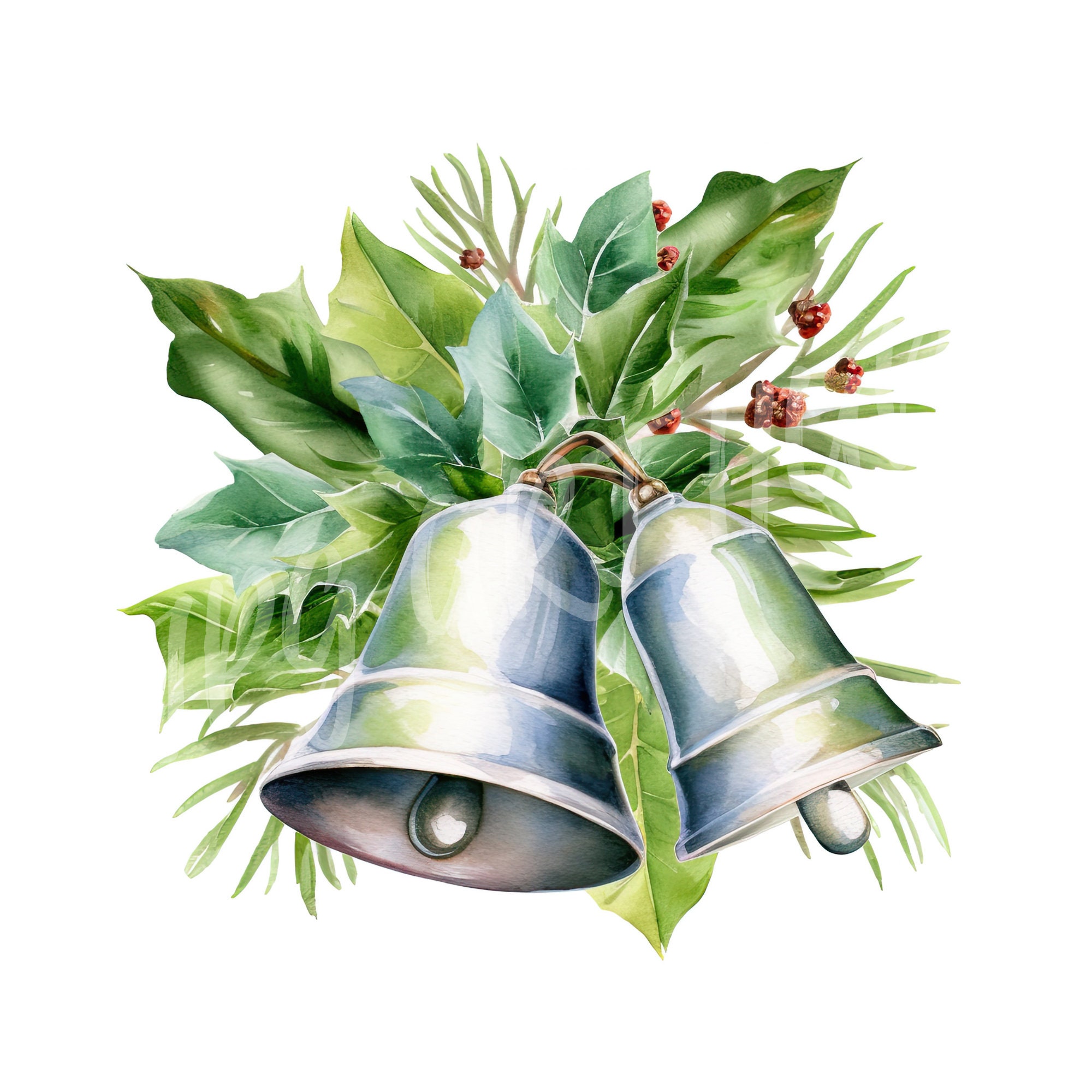 Watercolor Christmas Bells Clipart, High Quality JPG, Digital Download ...
