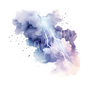 Watercolor Lightning Strike Clipart, Lightning Clipart, Digital ...