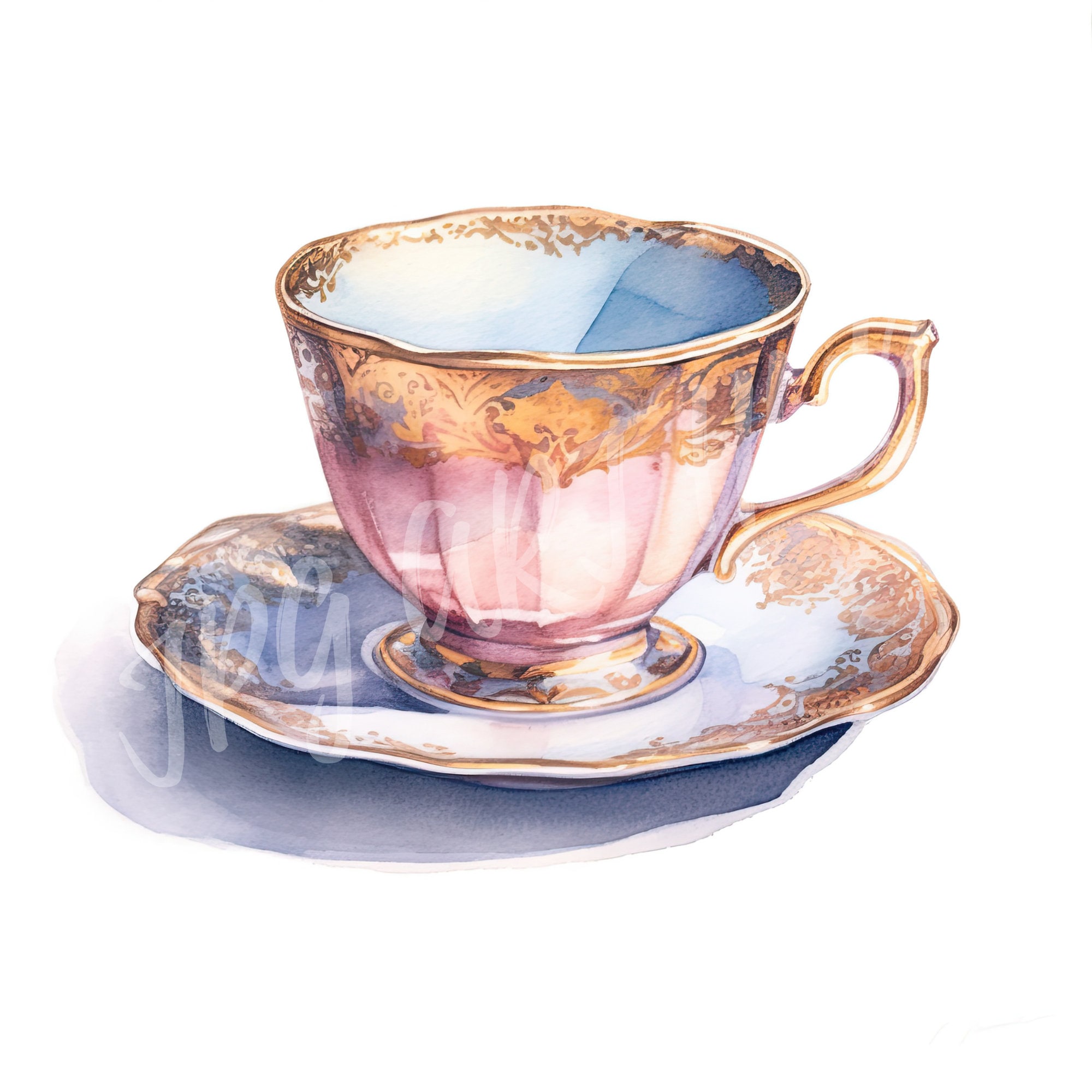 Watercolor Vintage Victorian Tea Cups Clipart, High Quality JPG, Teacup ...
