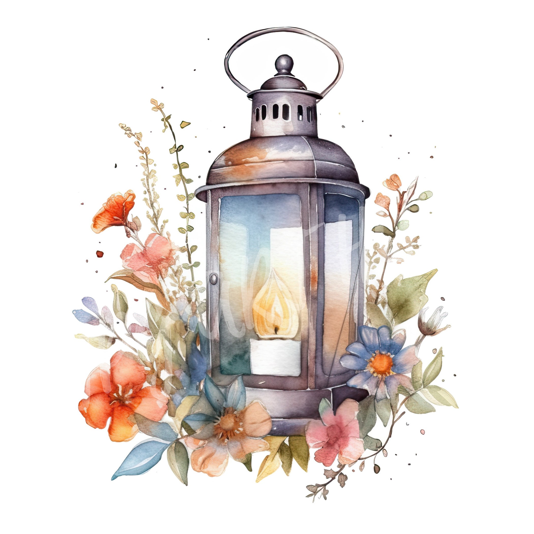 Watercolor Cottagecore Floral Lantern Clipart, Victorian Lantern ...