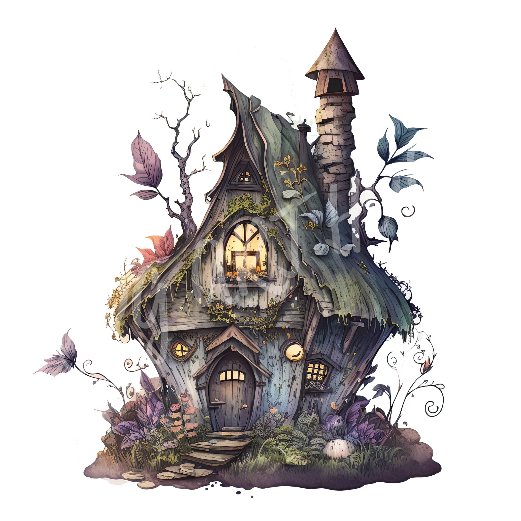 Watercolor Haunted House Clipart, Spooky House Clipart, Watercolor ...