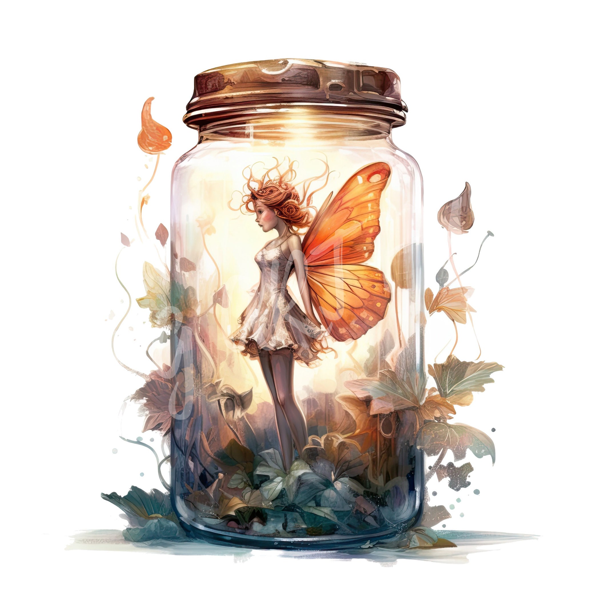 Watercolor Fairy Girl in a Jar Clipart, Fantasy Clipart, Fairy Girl ...