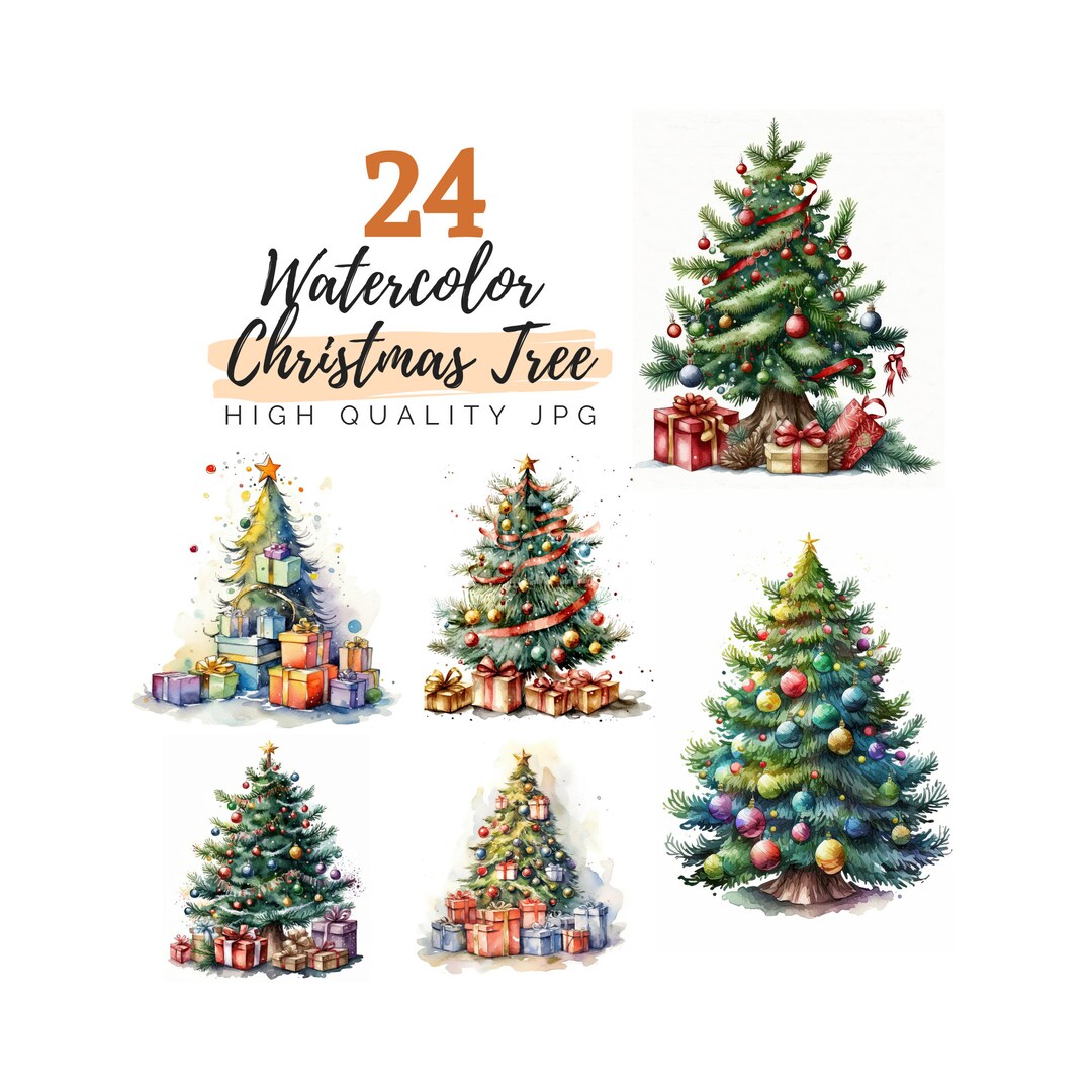 Watercolor Christmas Tree Clipart, High Quality JPG, Digital Download ...