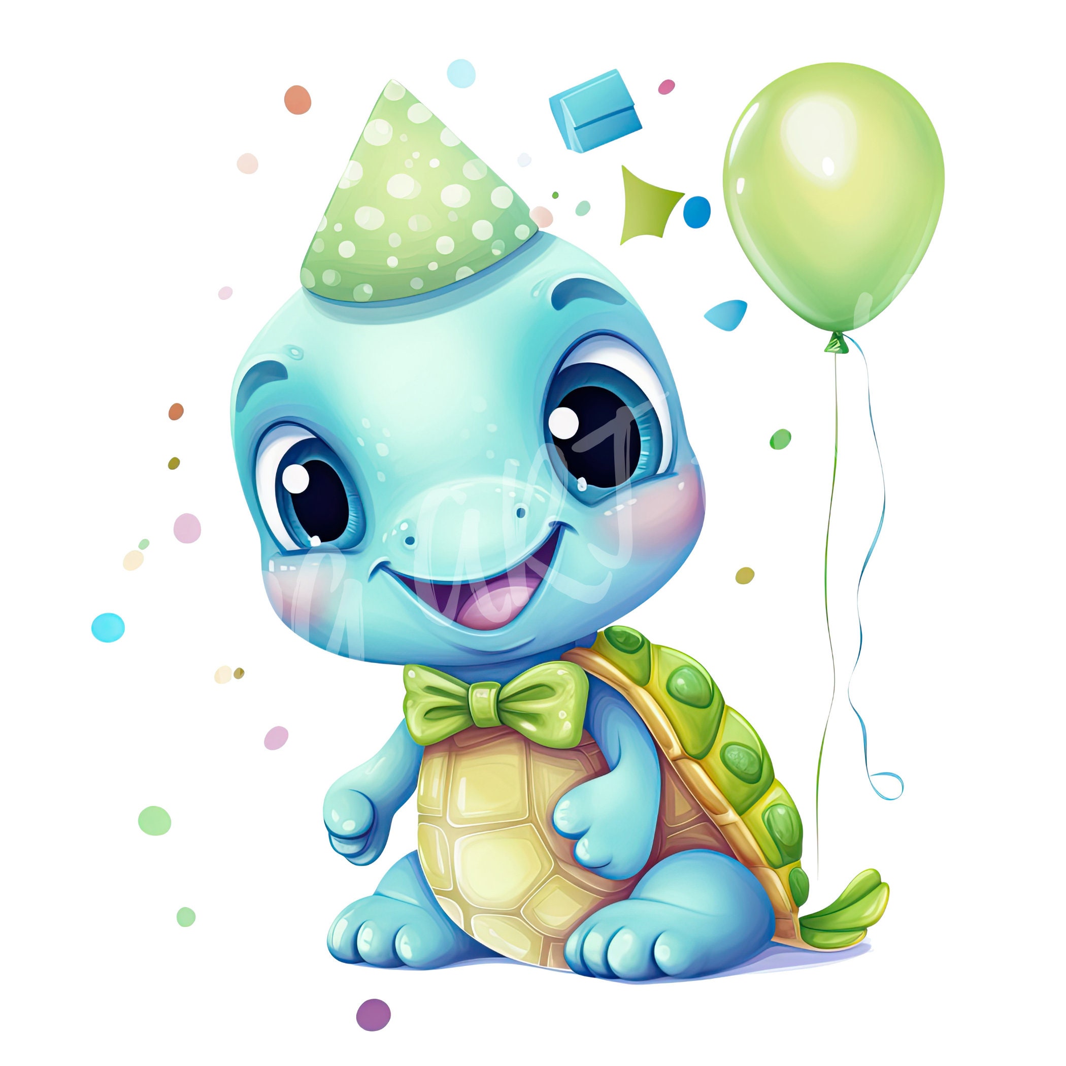 Watercolor Cute Turtle Clipart, Birthday Clipart, Watercolor Turtle ...