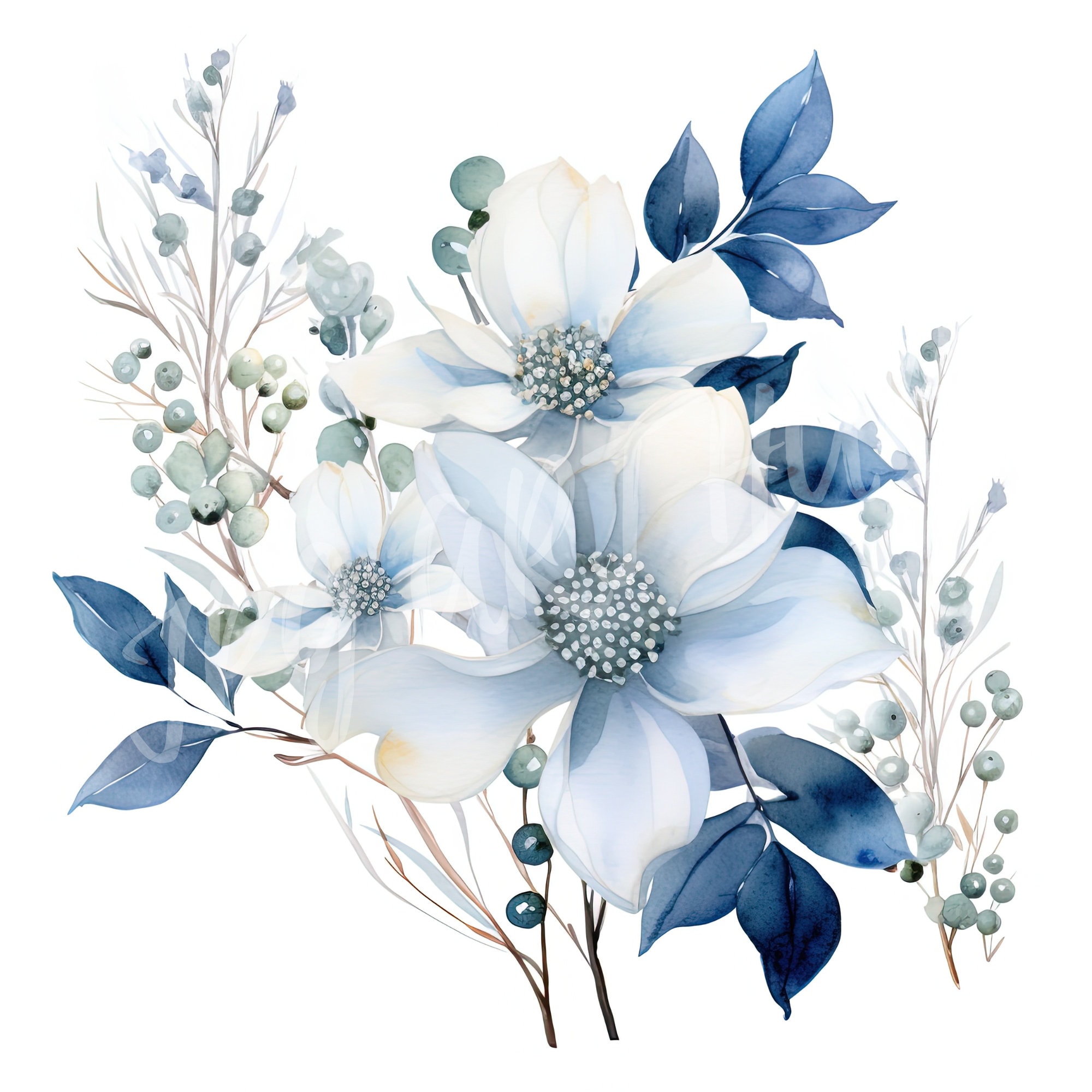 Watercolor Winter Flowers Clipart, High Quality JPG, Digital Download ...