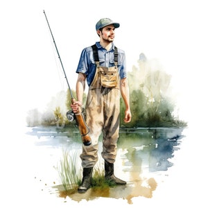 Watercolor Fishing Clipart, Summer Clipart, Camping Clipart, Digital ...