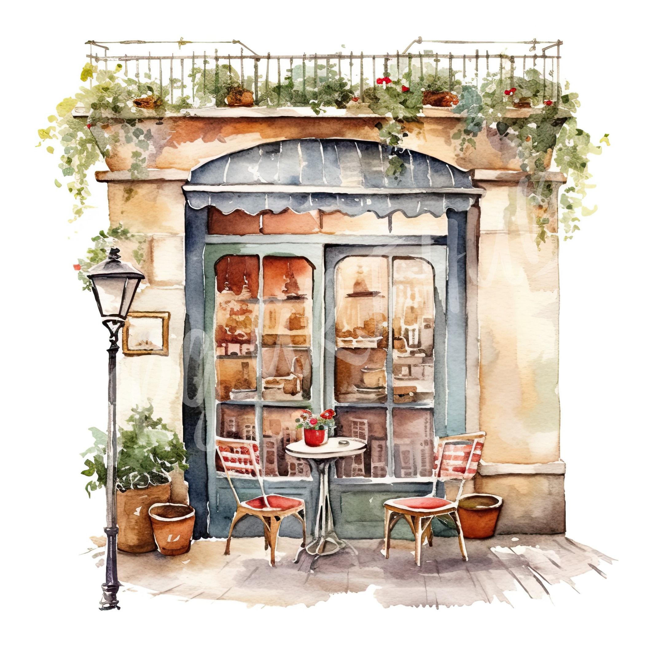 Watercolor French Coffee Shop Clipart Cafe Clipart Digital - Etsy