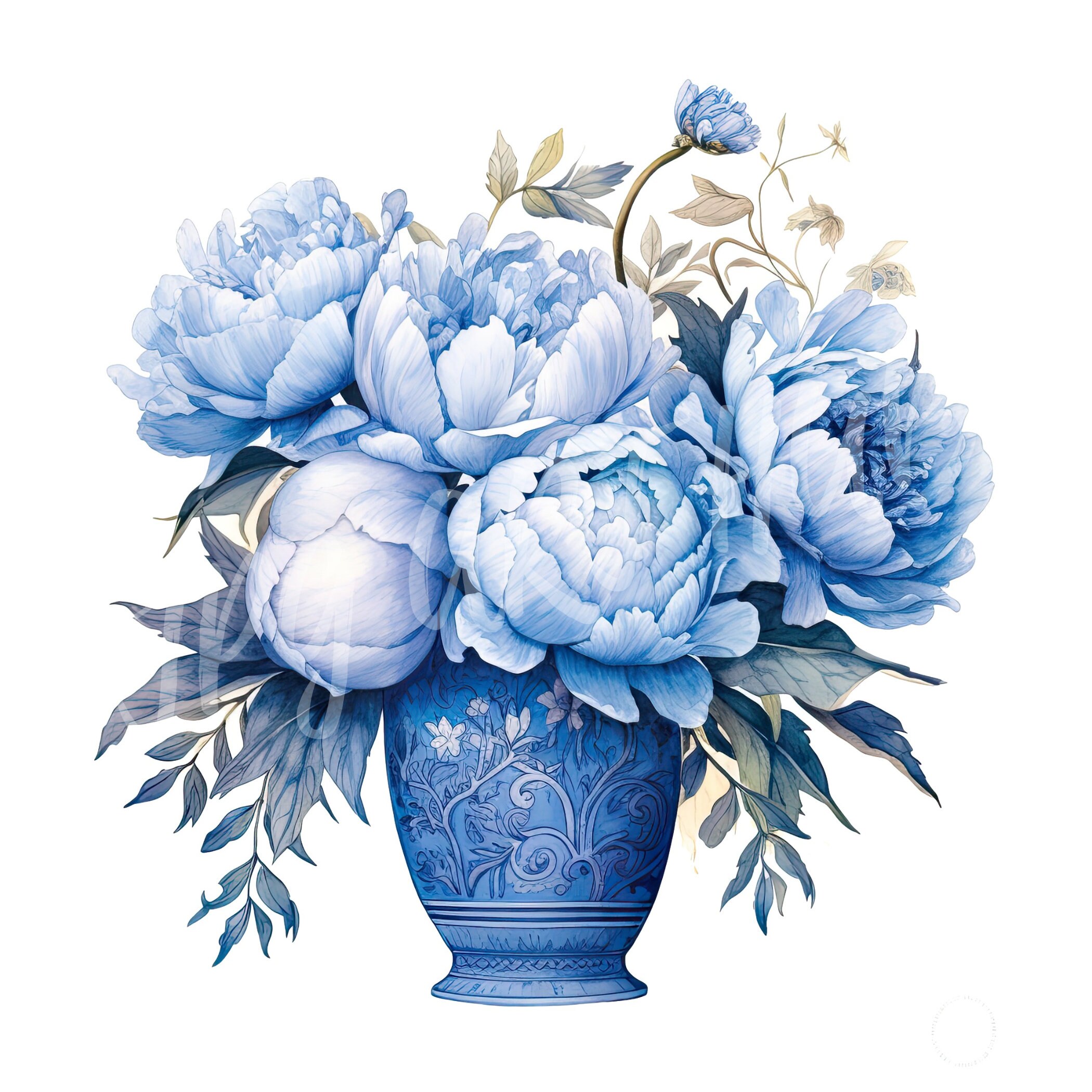 Watercolor Blue Peonies Clipart, Flower Clipart, Digital Download ...