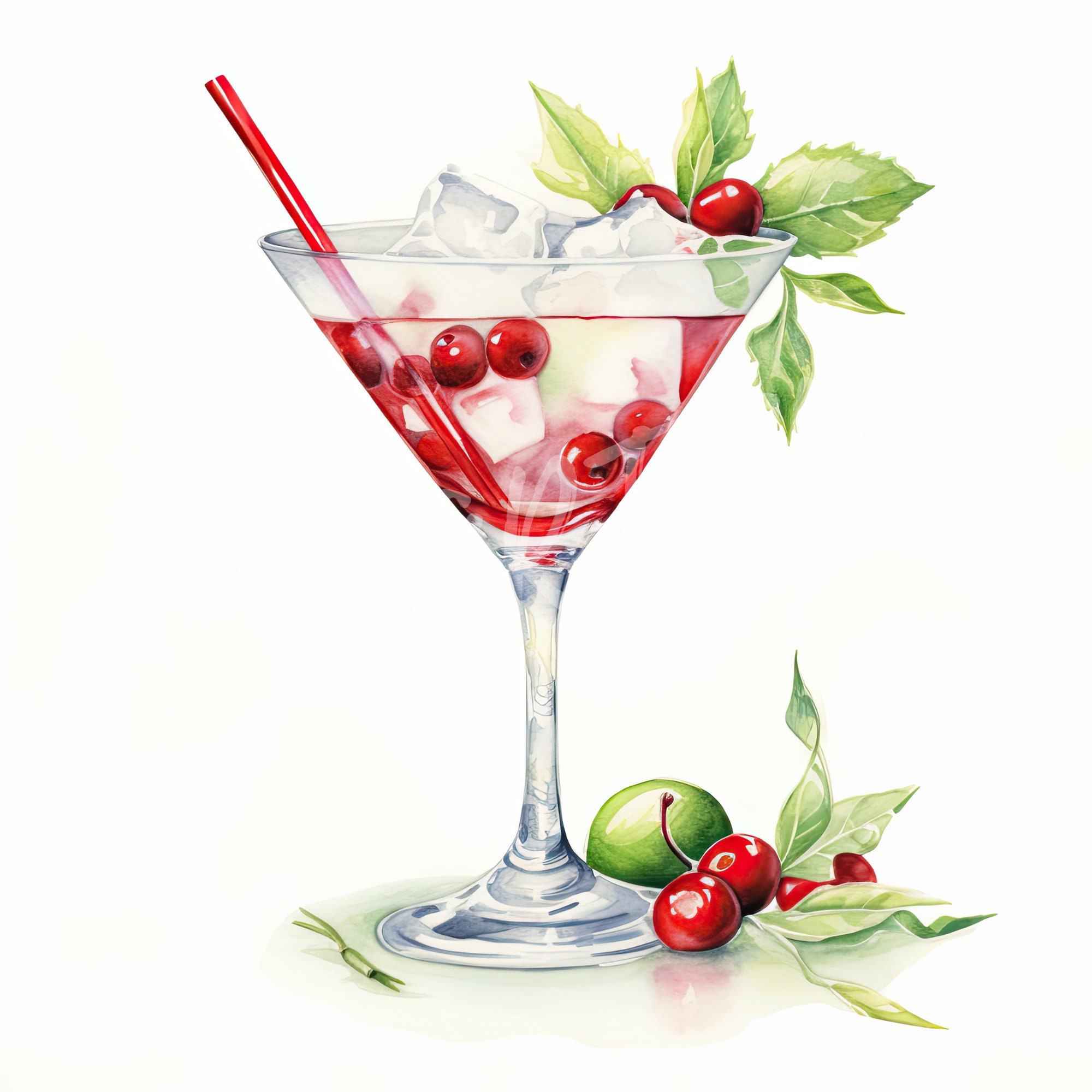 Watercolor Christmas Cocktails Clipart, Holiday Drinks Clipart, High ...