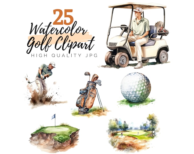 17 Watercolor Golf Clipart , Golf Clipart, Clipart Bundle, Commercial ...