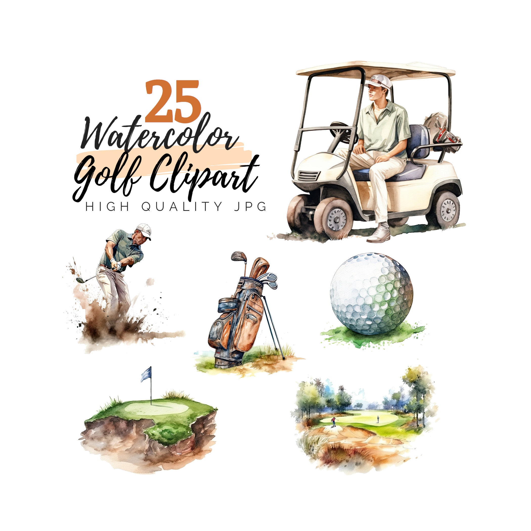 Watercolor Golf Clipart, Golfer Clipart, Golf Gifts, Digital Download ...