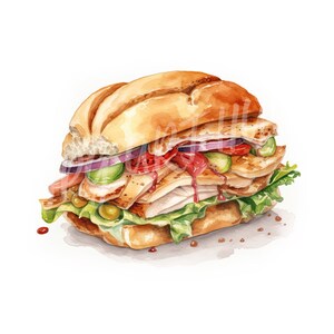 Watercolor Sandwich Clipart - Fast Food Clipart - Food Illustration ...