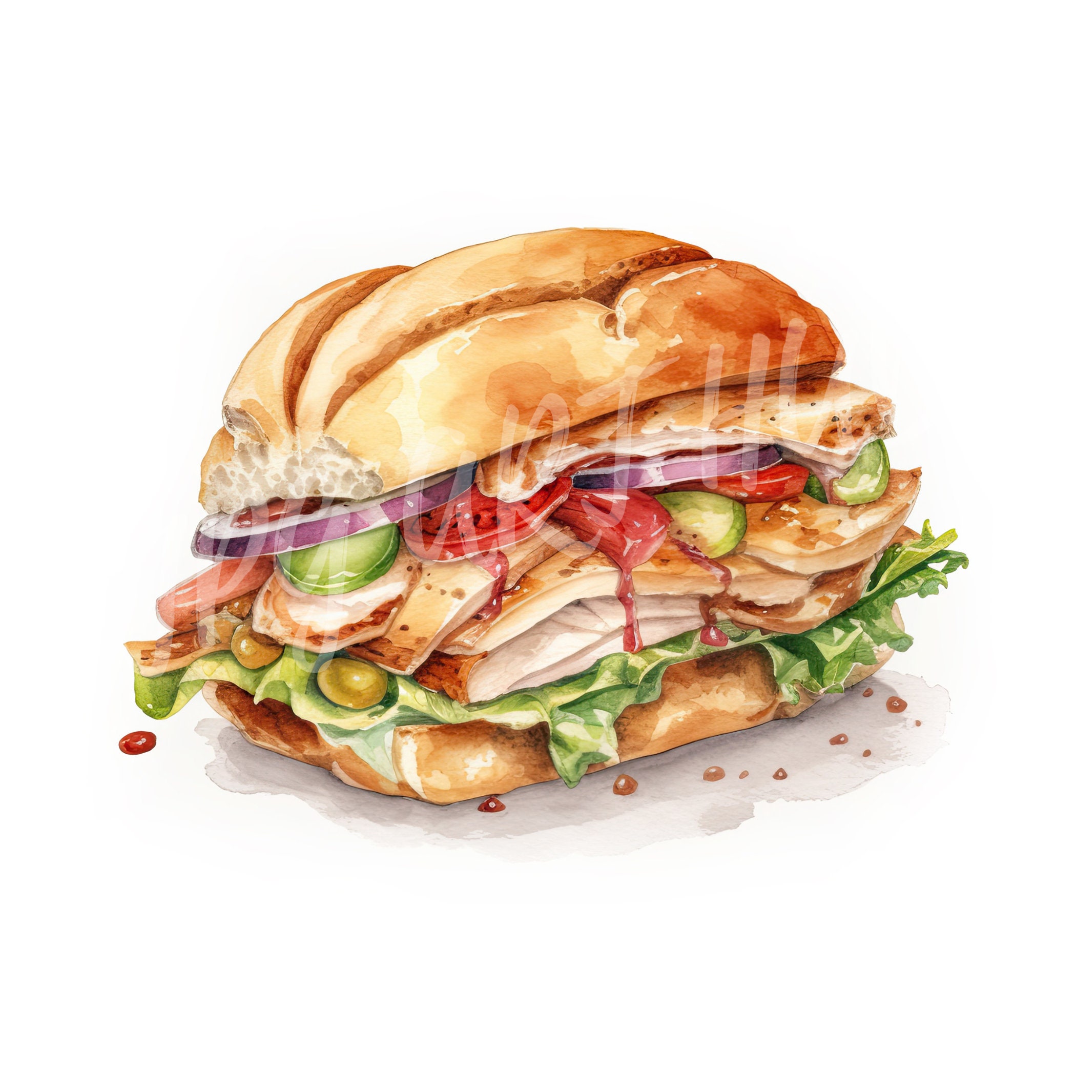 Watercolor Sandwich Clipart - Fast Food Clipart - Food Illustration ...