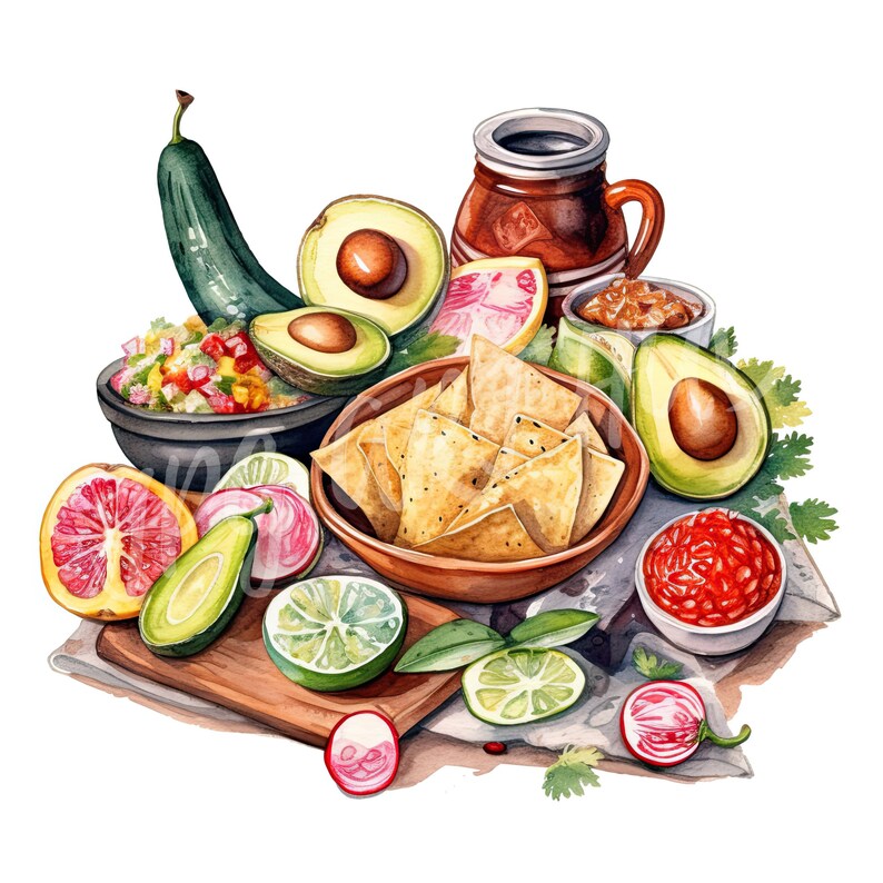 Watercolor Mexican Food Clipart Mexican Clipart Tacos - Etsy