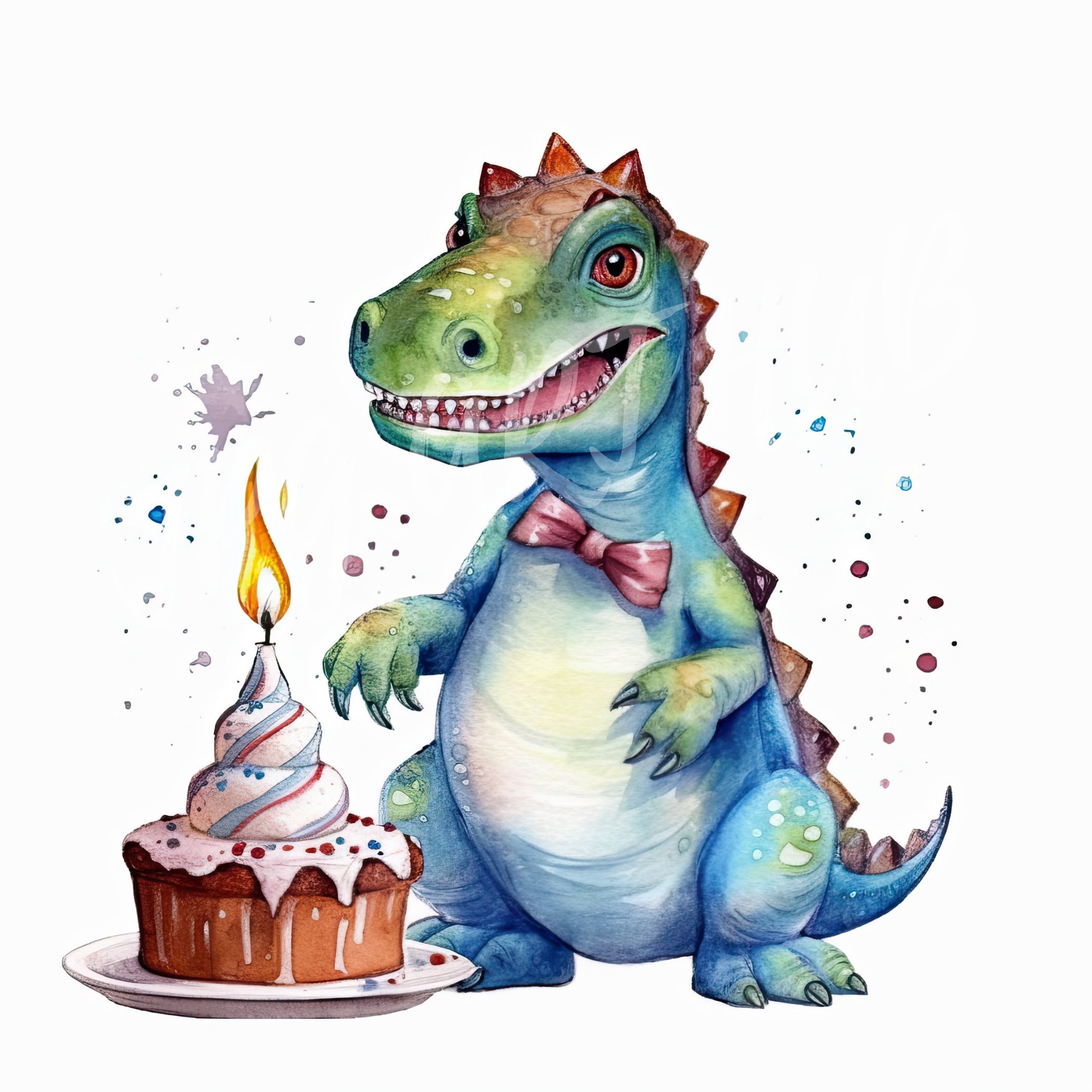 Watercolor Baby Dinosaur Clipart, Birthday Clipart, Watercolor Dinosaur ...