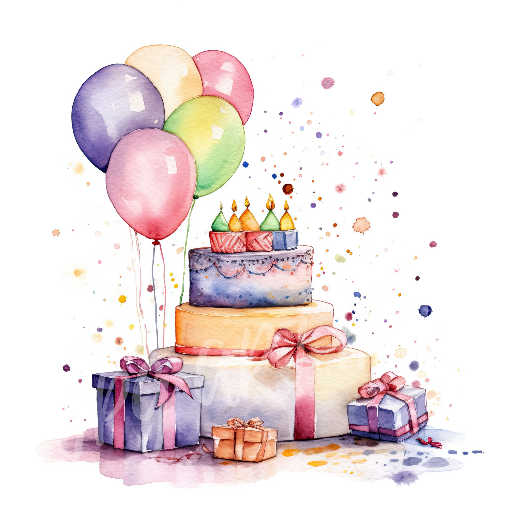 Watercolor Kids Birthday Clipart Pack Balloons Clipart Gift - Etsy