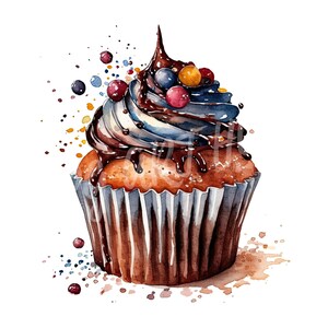 Watercolor Cupcakes Clipart, Cupcake Illustration, Dessert Clipart ...