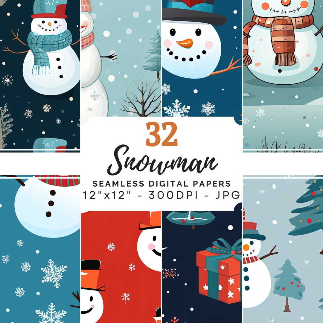 Seamless Christmas Snowman Digital Paper, Christmas Seamless Pattern ...