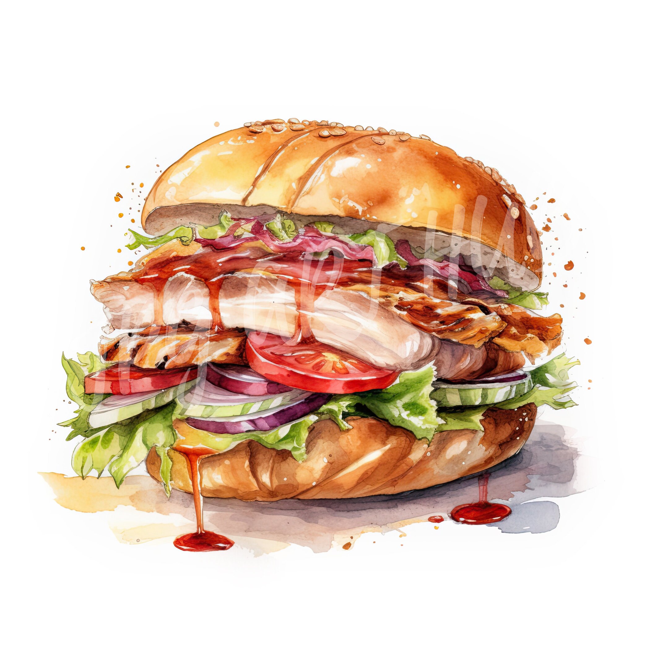 Watercolor Sandwich Clipart - Fast Food Clipart - Food Illustration ...