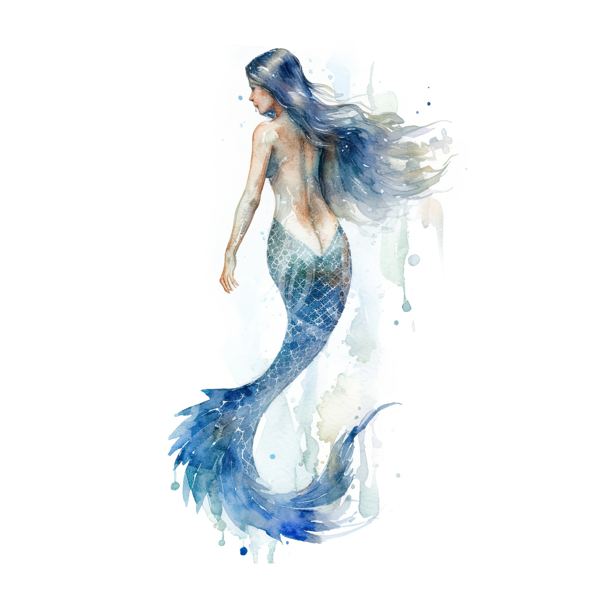 Watercolor Swimming Mermaid Clipart Cute Mermaids Digital - Etsy