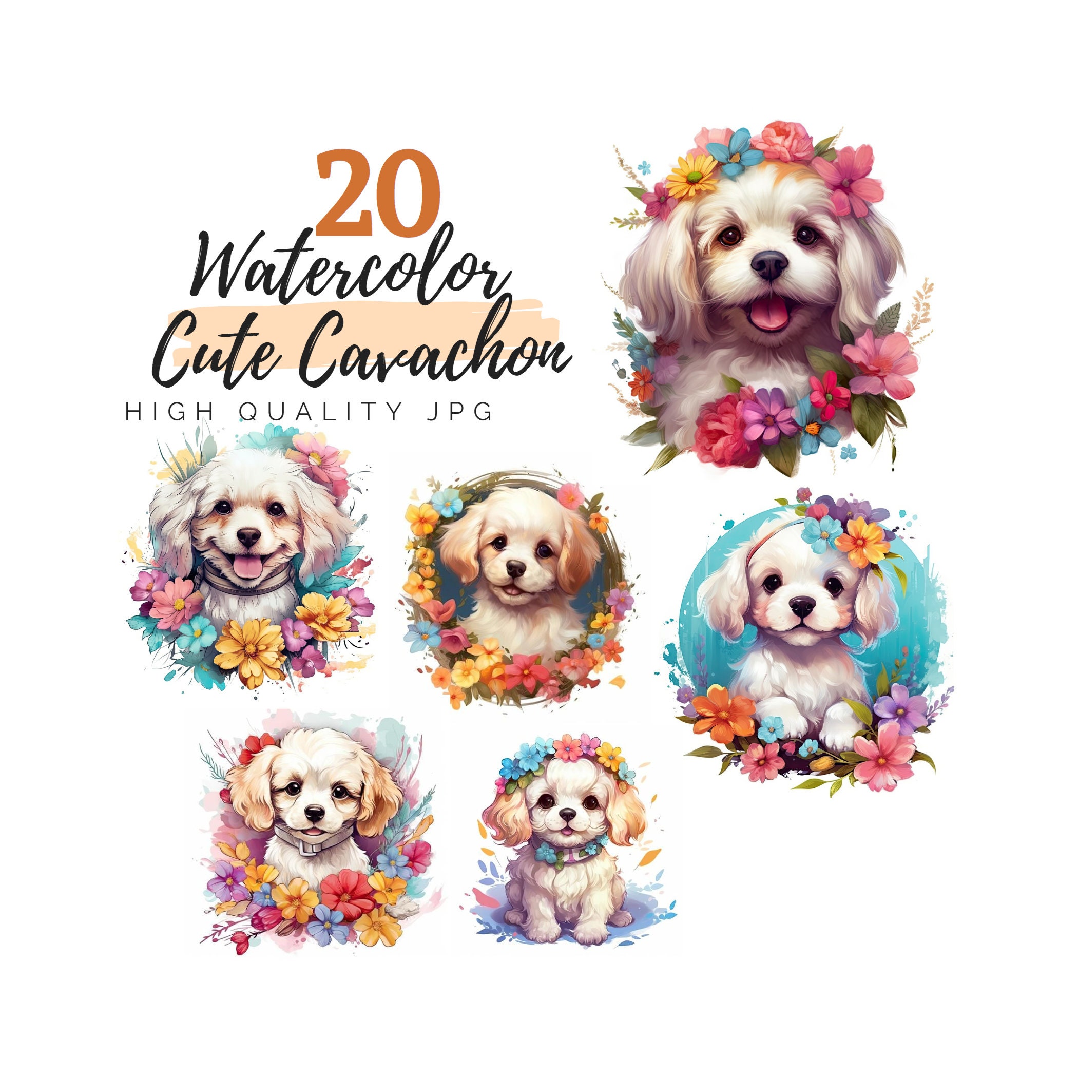 Watercolor Cute Cavachon Clipart, Puppy Clipart, Digital Download, Dog ...
