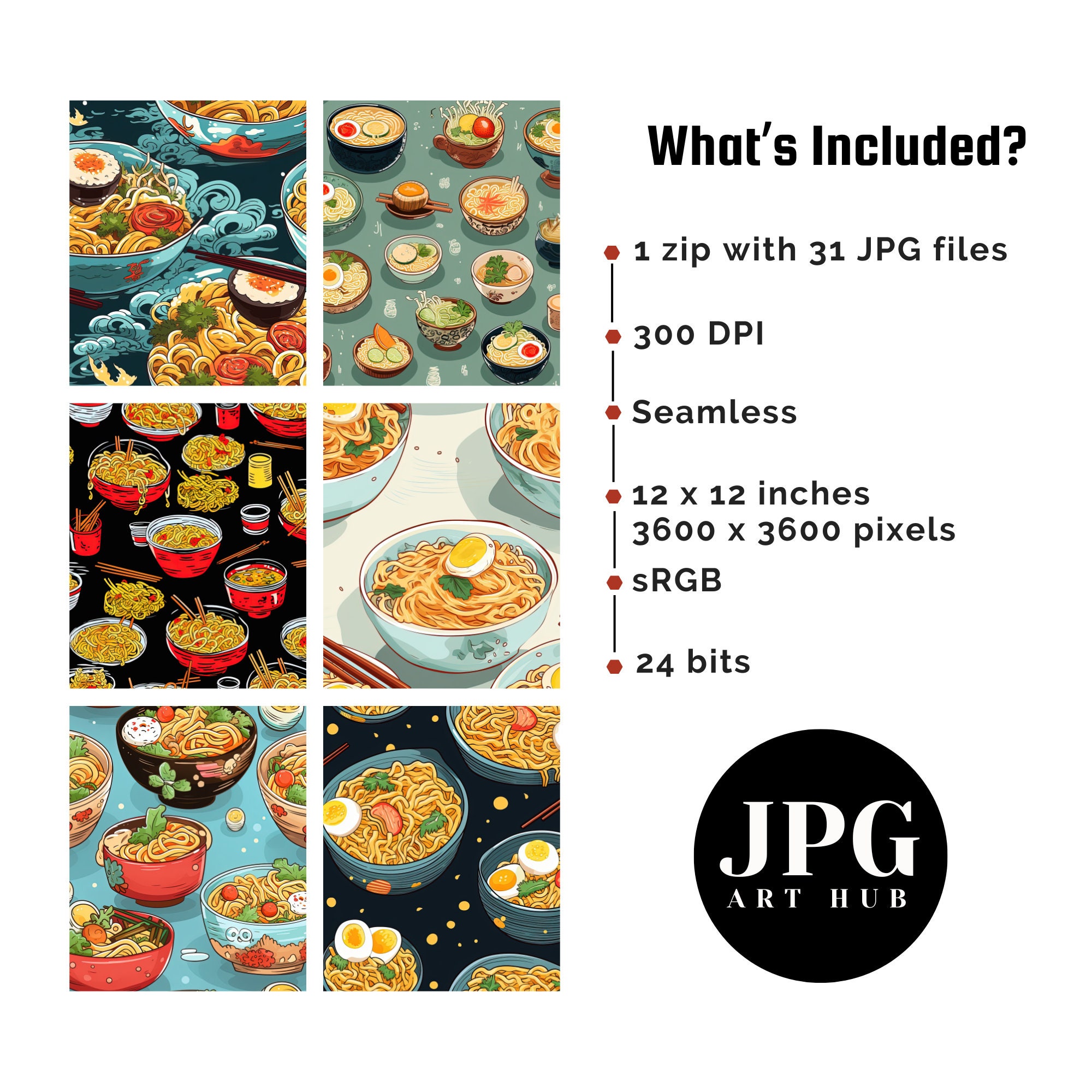 Seamless Ramen Digital Paper Pack, Dim Sum Seamless Pattern, Ramen ...