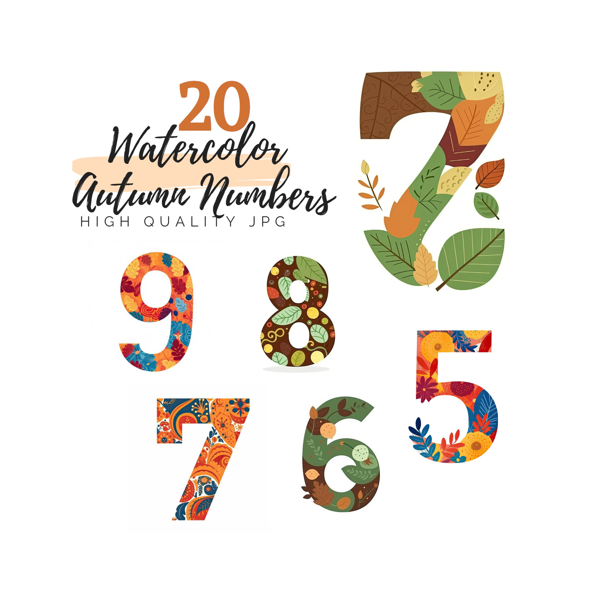 Watercolor Autumn Numbers Clipart, Autumn Clipart, Digital Download ...