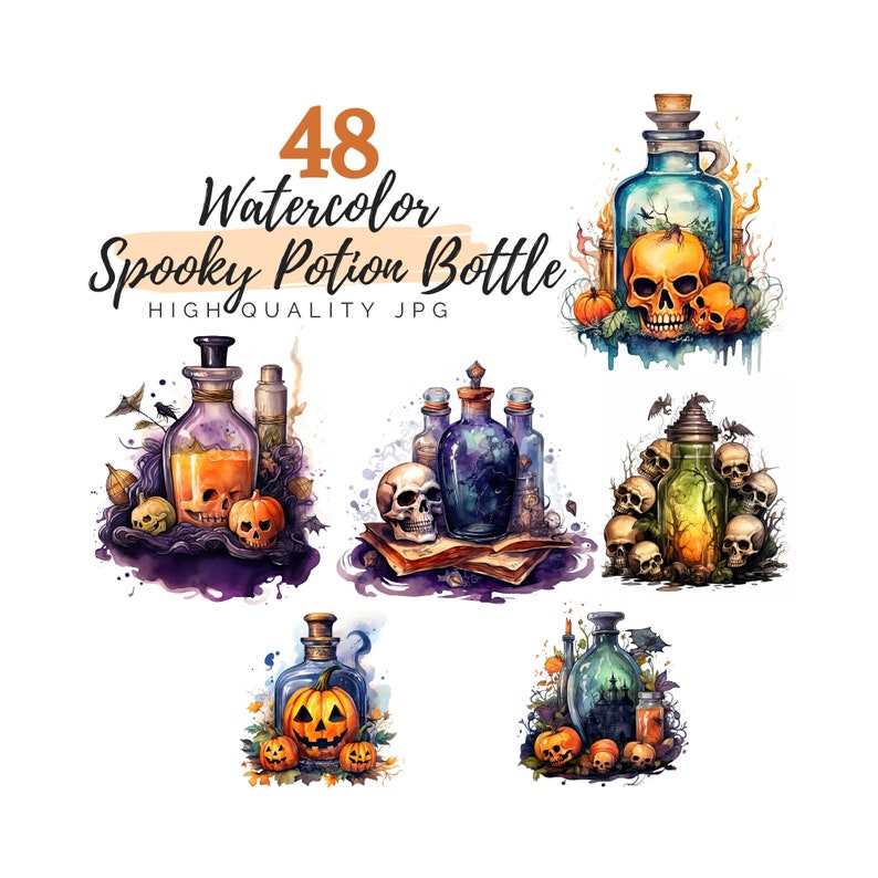 Watercolor Spooky Potion Bottle Clipart, Halloween Clipart, High ...