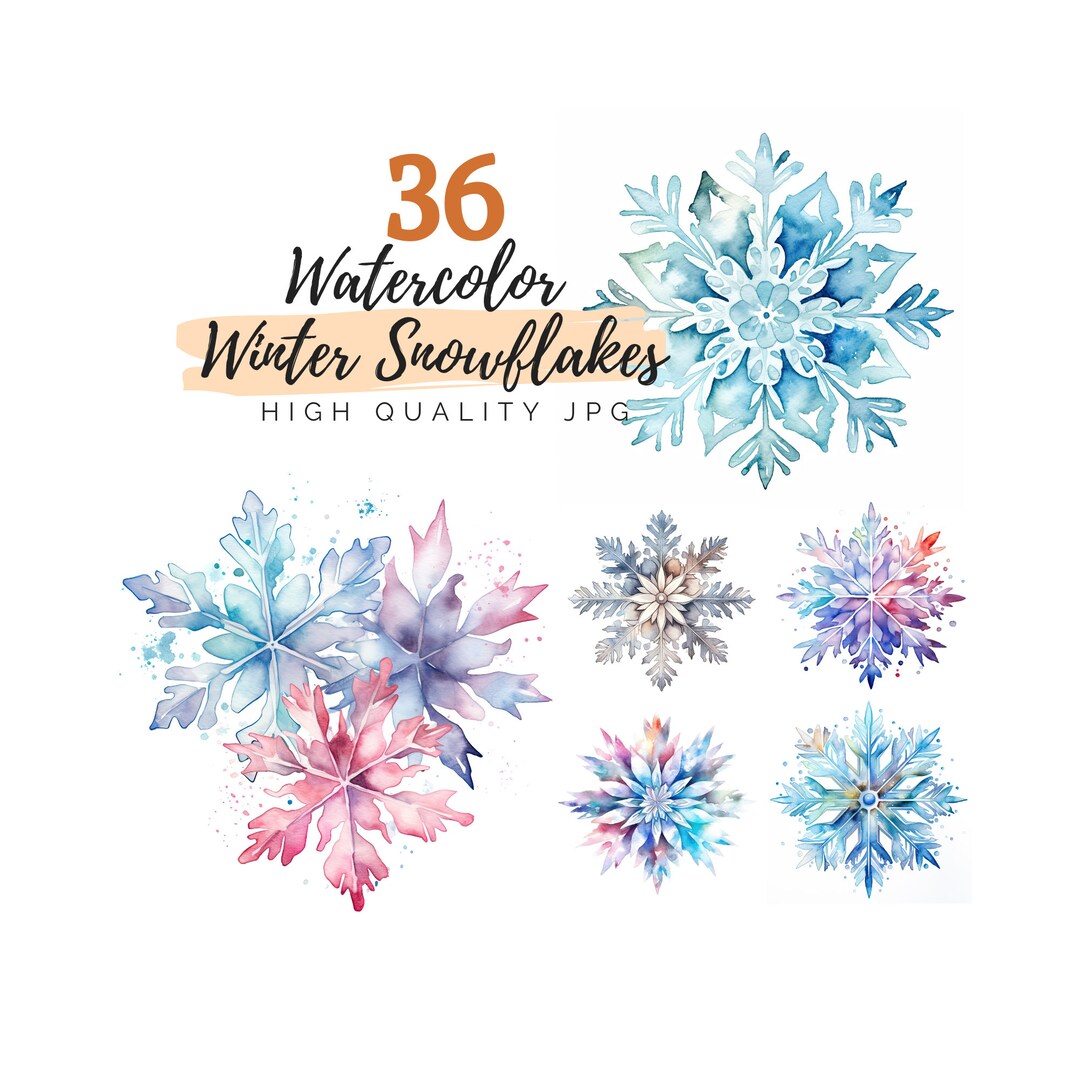 Watercolor Winter Snowflakes Clipart, High Quality JPG, Digital ...