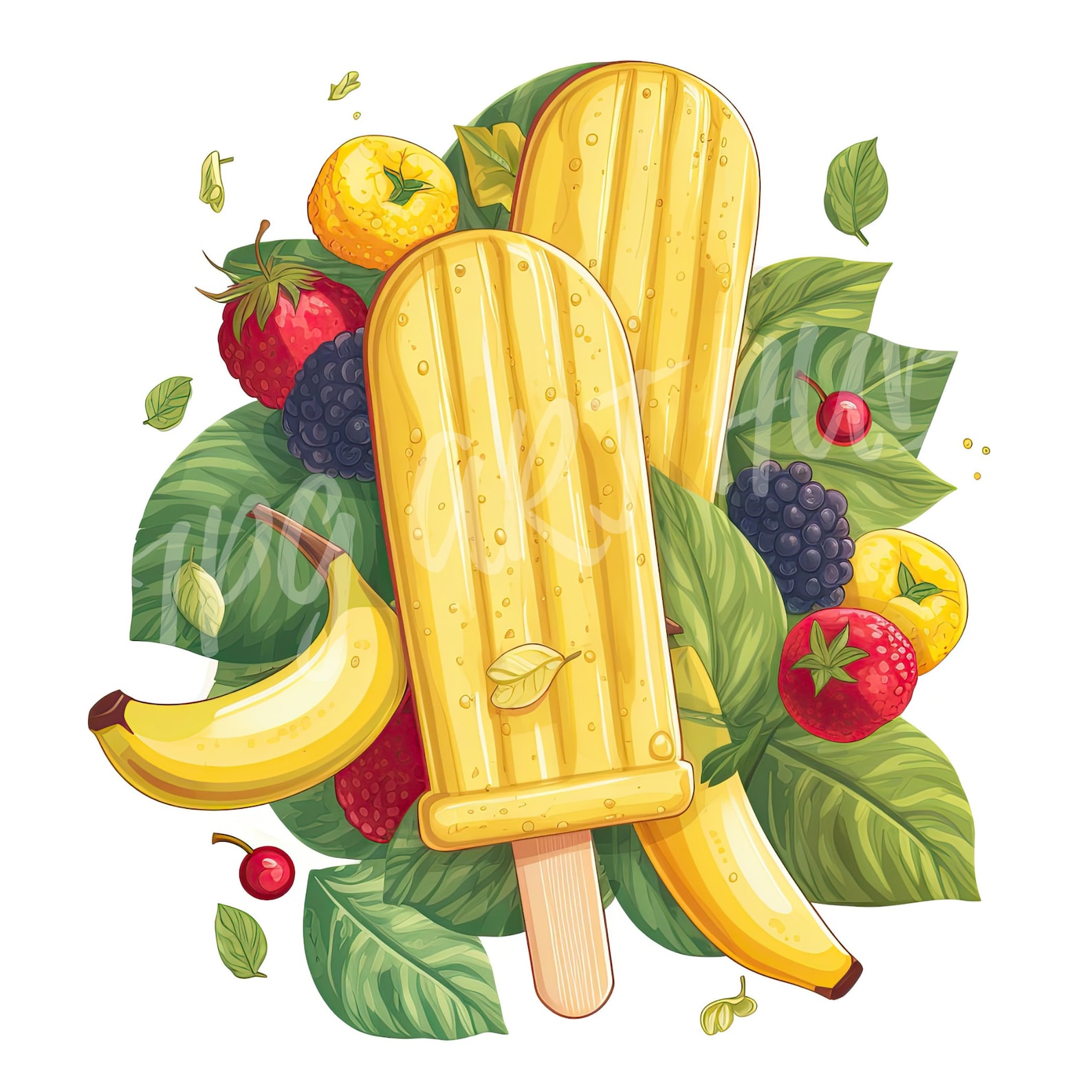 Watercolor Fruit Popsicles Clipart Summer Popsicle - Etsy