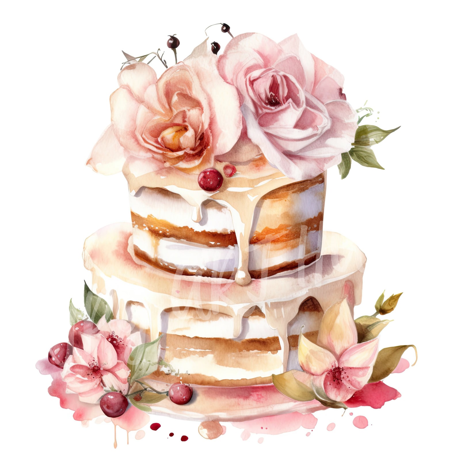 Watercolor Wedding Cake Clipart, Classic Cake, Wedding Clipart, Floral ...