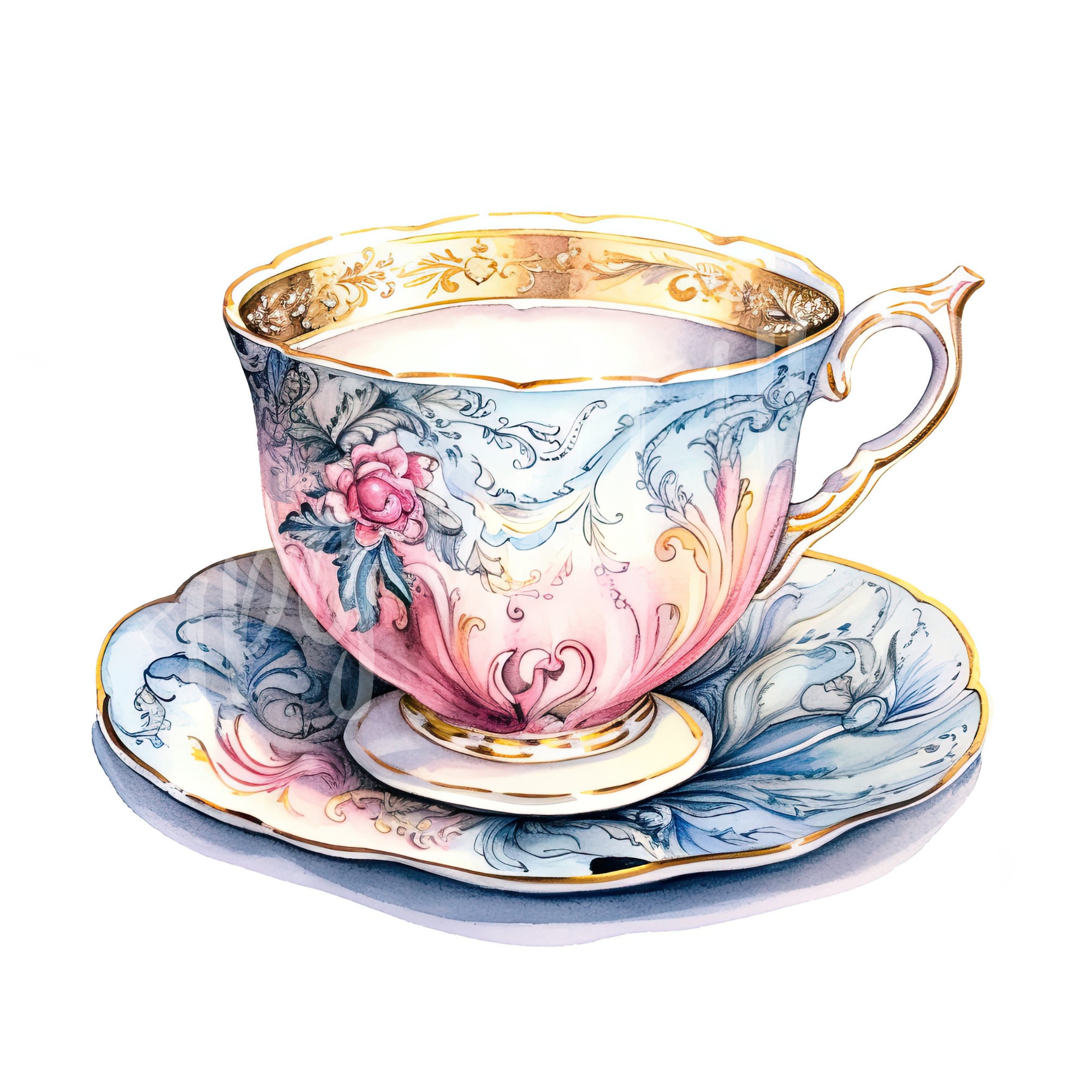 Watercolor Vintage Victorian Tea Cups Clipart, High Quality JPG, Teacup ...