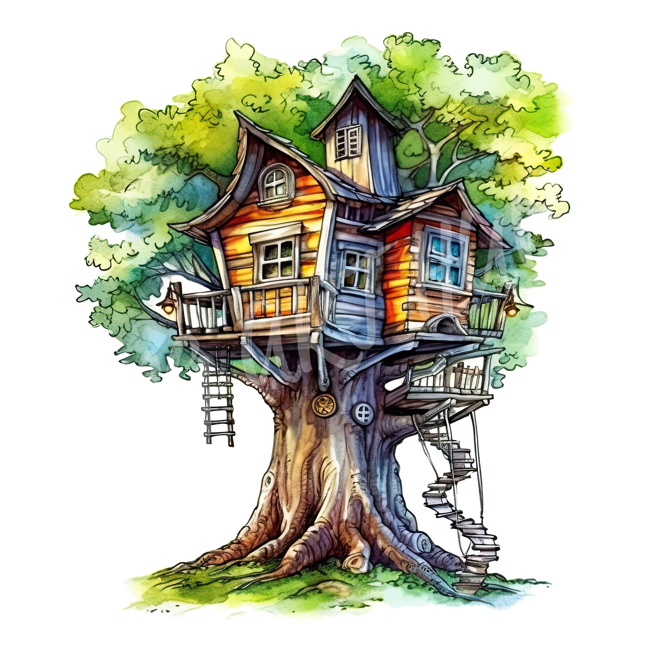 Watercolor Kids Tree House Clipart Bundle House Clipart - Etsy