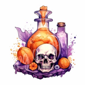 Watercolor Spooky Potion Bottle Clipart, Halloween Clipart, High ...