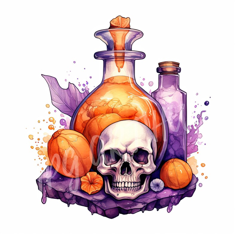 Watercolor Spooky Potion Bottle Clipart, Halloween Clipart, High ...