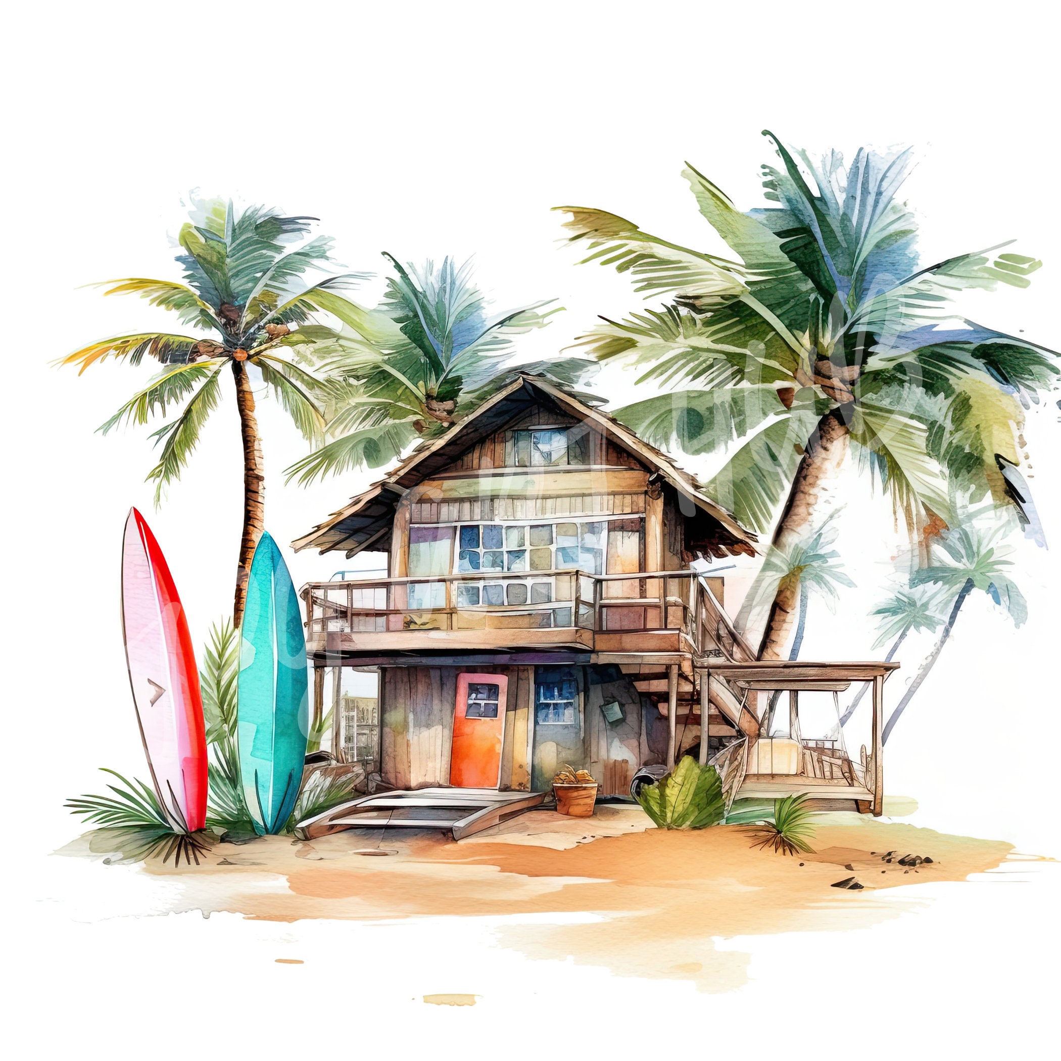 Watercolor Hawaiian Beach Clipart Hawaii Clipart Summer - Etsy