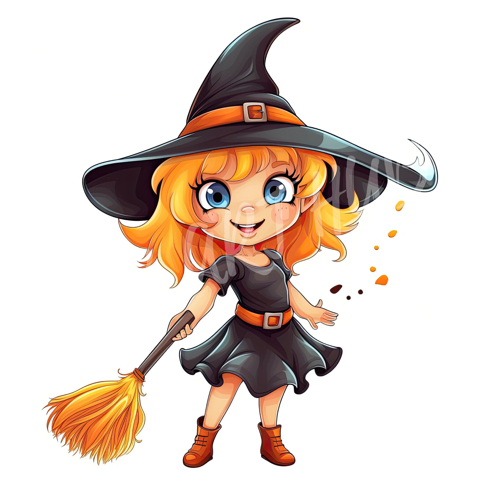 Cute Little Witch Clipart, Halloween Clipart, High Quality JPG, Digital ...