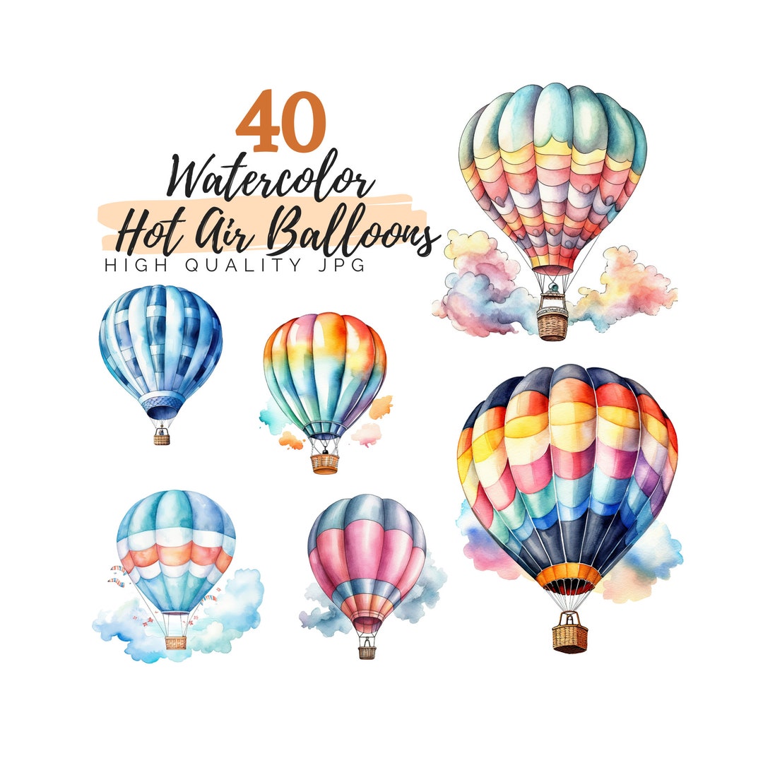 Watercolor Hot Air Balloons Clipart Bundle, Travel Clipart, Digital ...
