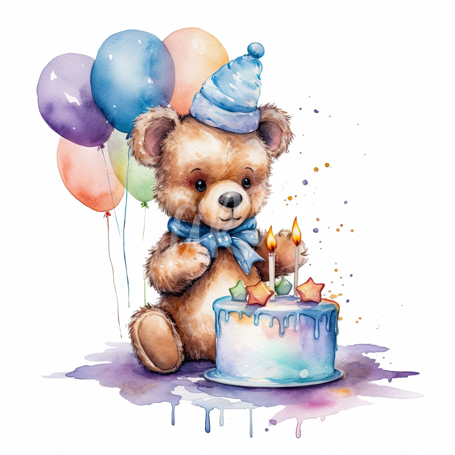 Watercolor Teddy Bear Birthday Clipart Pack, Teddy Clipart, Bear ...