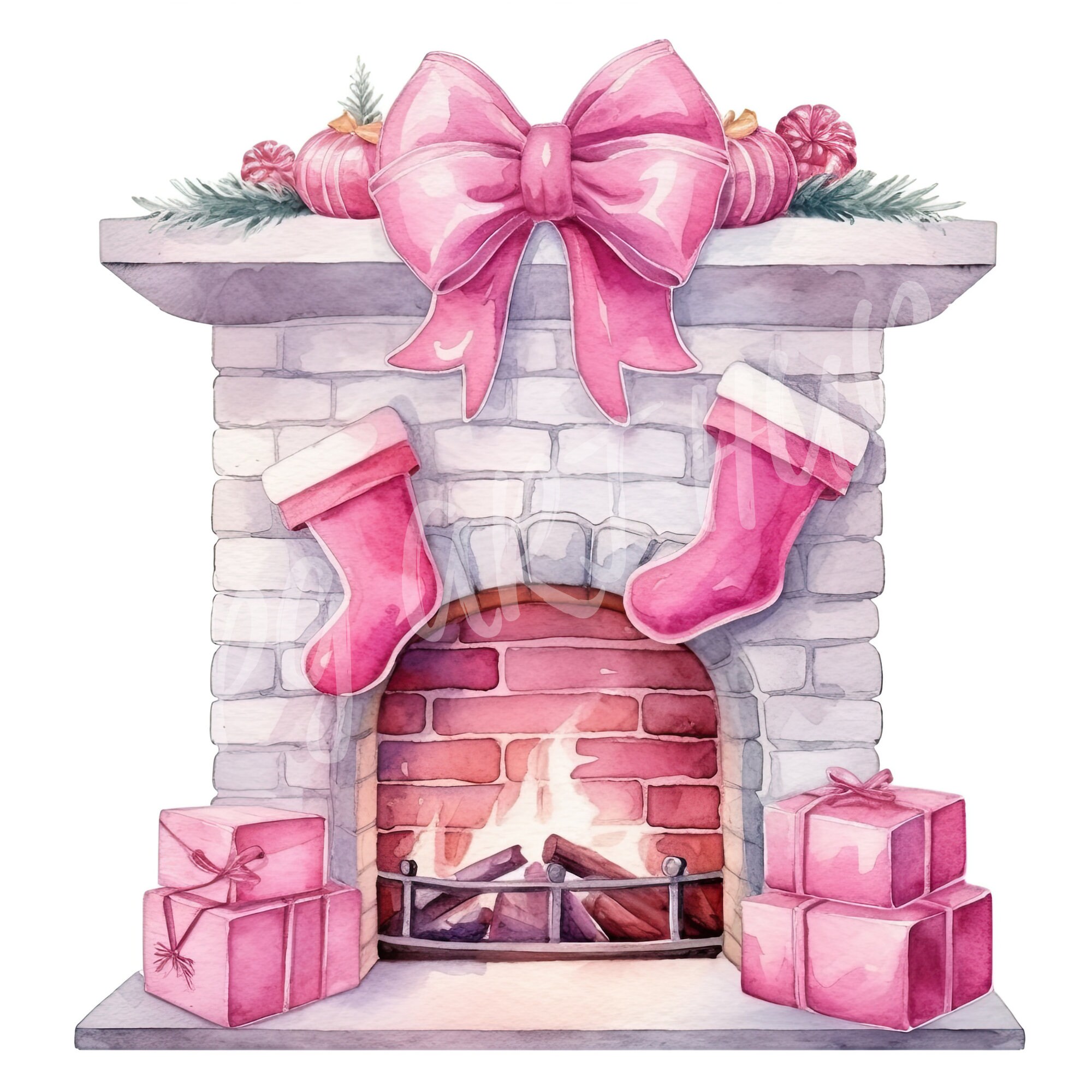 Watercolor Pink Themed Christmas Clipart, High Quality JPG, Digital ...