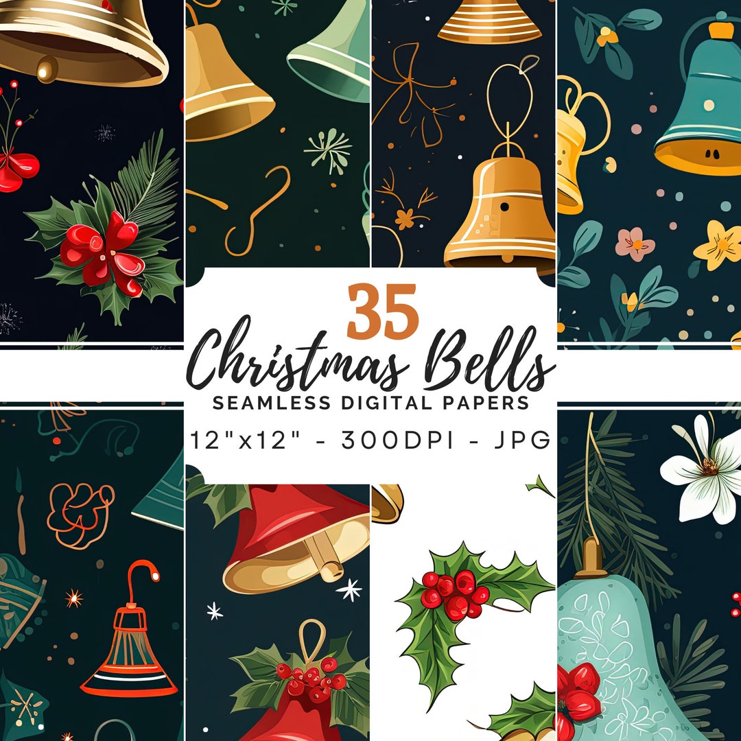 Seamless Christmas Bells Digital Paper Pack, Christmas Seamless Pattern ...
