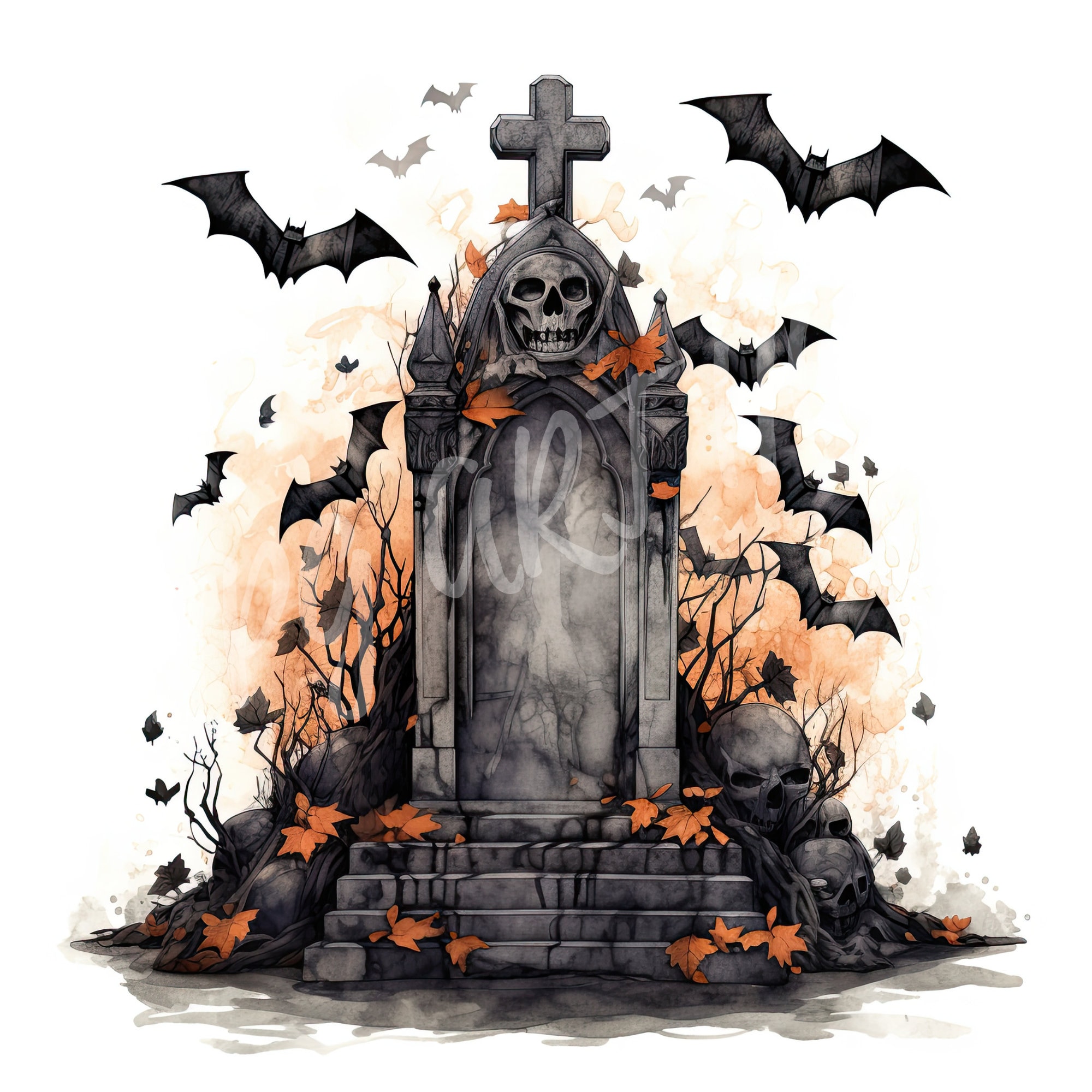 Watercolor Spooky Tombstone Clipart, Halloween Clipart, High Quality ...
