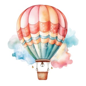 Watercolor Hot Air Balloons Clipart Bundle, Travel Clipart, Digital ...