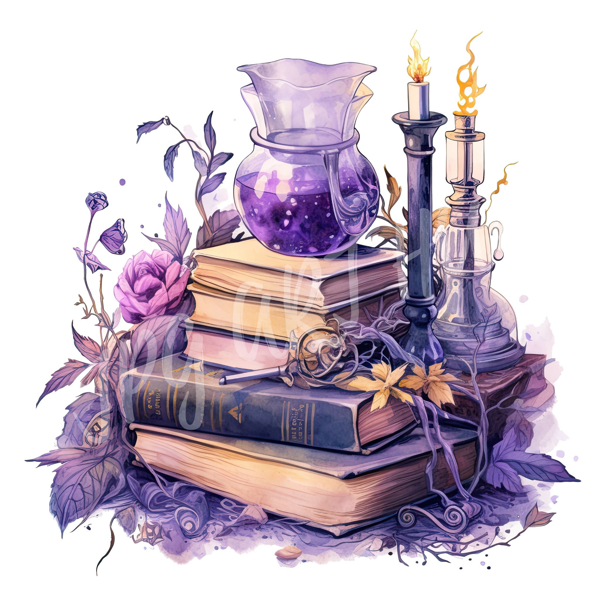 Watercolor Magic Wizard Clipart Bundle, Cute Halloween Clipart, Digital ...