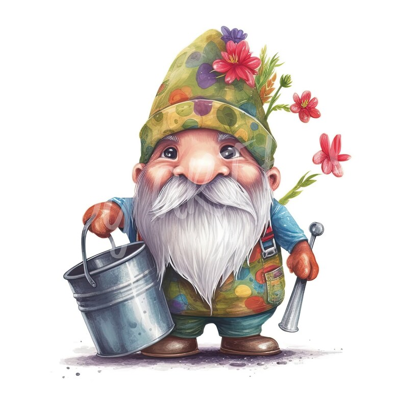 Watercolor Garden Gnome Clipart High Quality JPG Card - Etsy