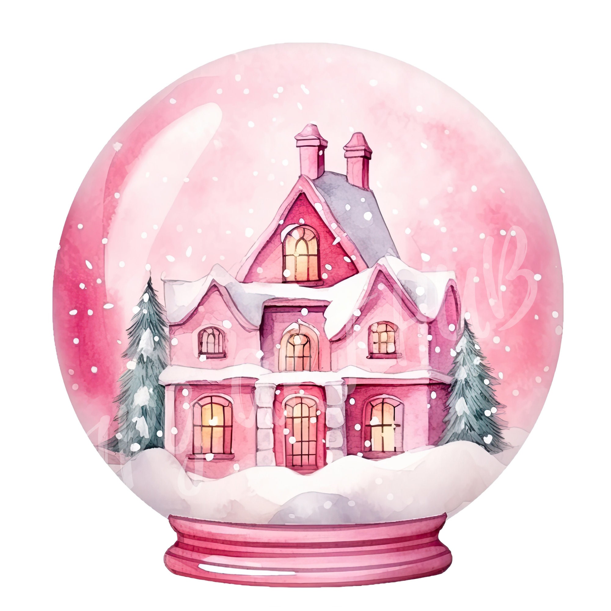 Watercolor Pink Themed Christmas Clipart, High Quality JPG, Digital ...
