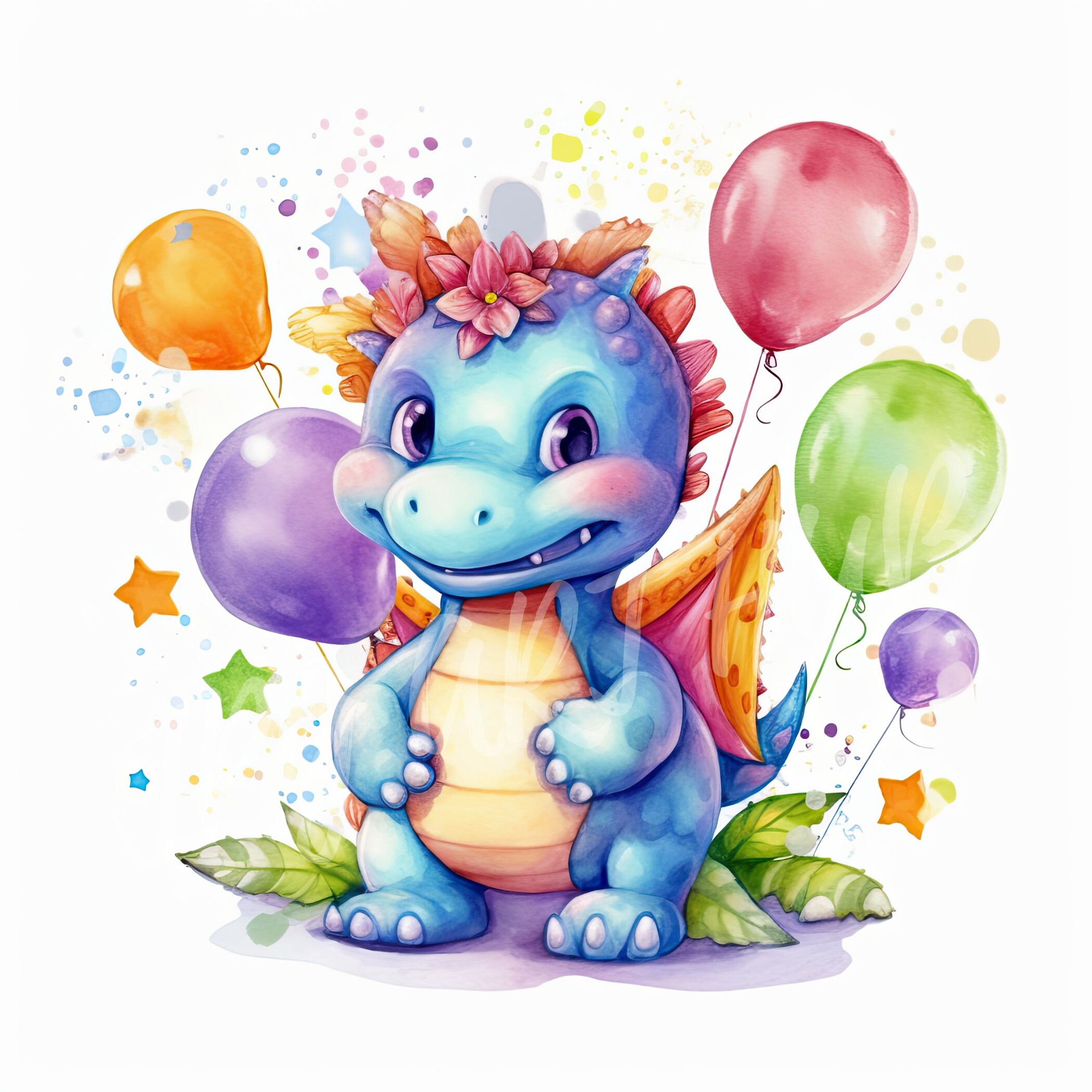 Watercolor Baby Dinosaur Clipart, Birthday Clipart, Watercolor Dinosaur ...