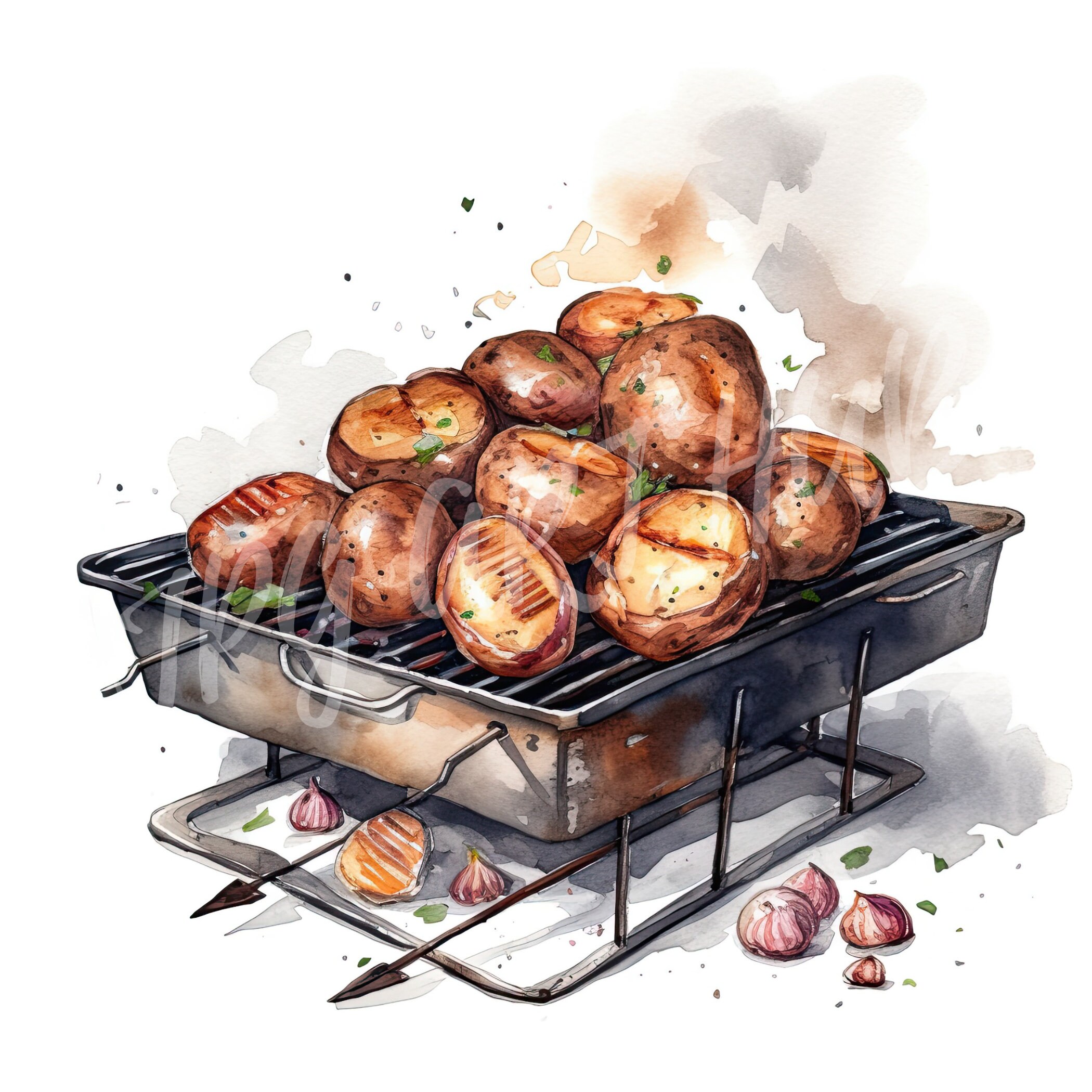 Watercolor BBQ Weekend Clipart, Summer Barbecue, Food Clipart, Digital ...
